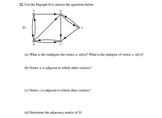 Solved 22. Use the Digraph D to answer the questions below. | Chegg.com