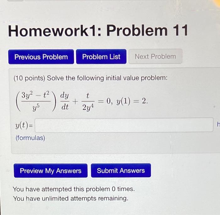 Solved (10 points) Solve the following initial value | Chegg.com