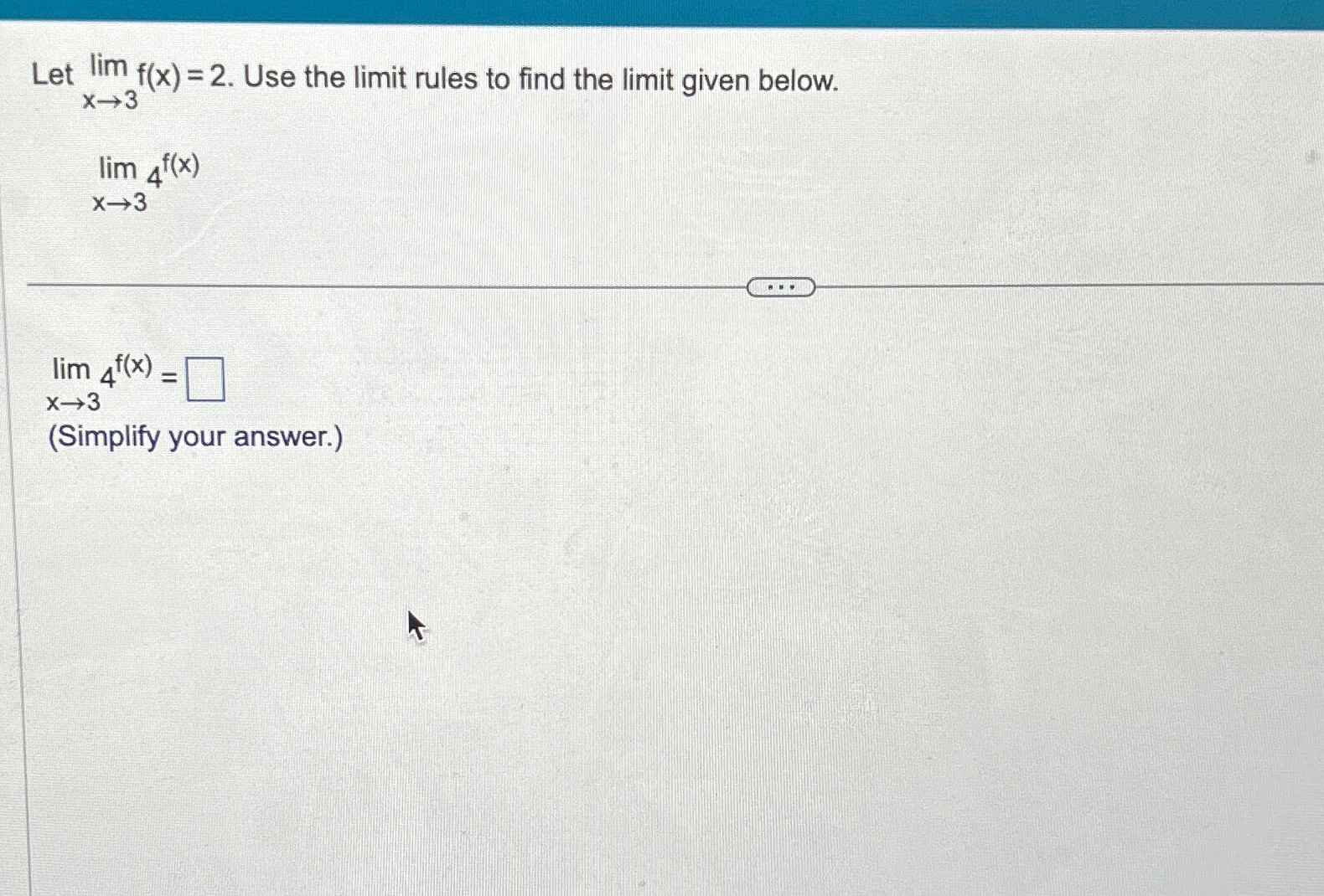 Solved Let limx→3f(x)=2. ﻿Use the limit rules to find the | Chegg.com