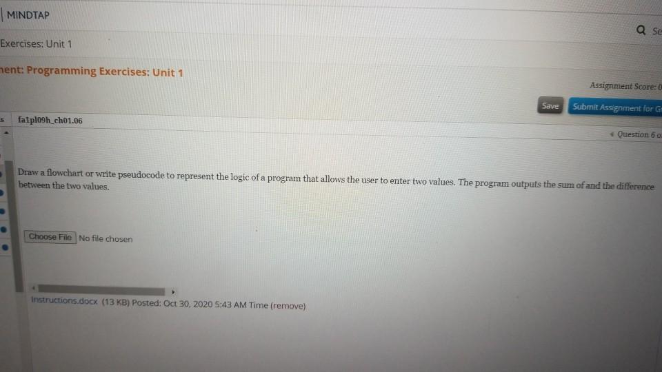 Solved MINDTAP a se Exercises: Unit 1 ment: Programming | Chegg.com
