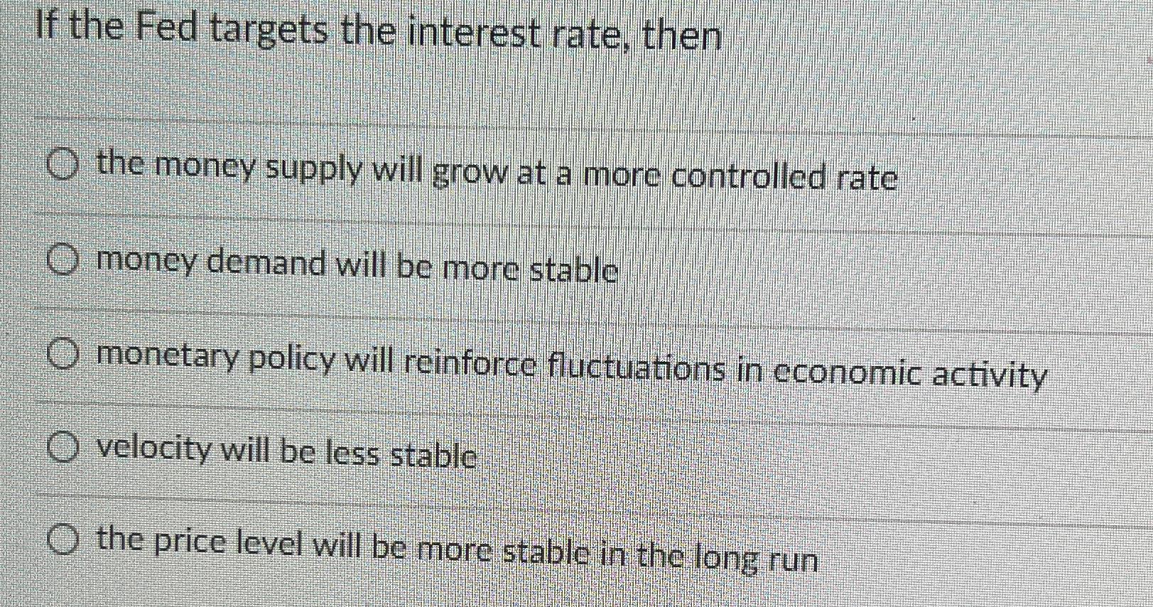 Solved If the Fed targets the interest rate, thenthe money | Chegg.com