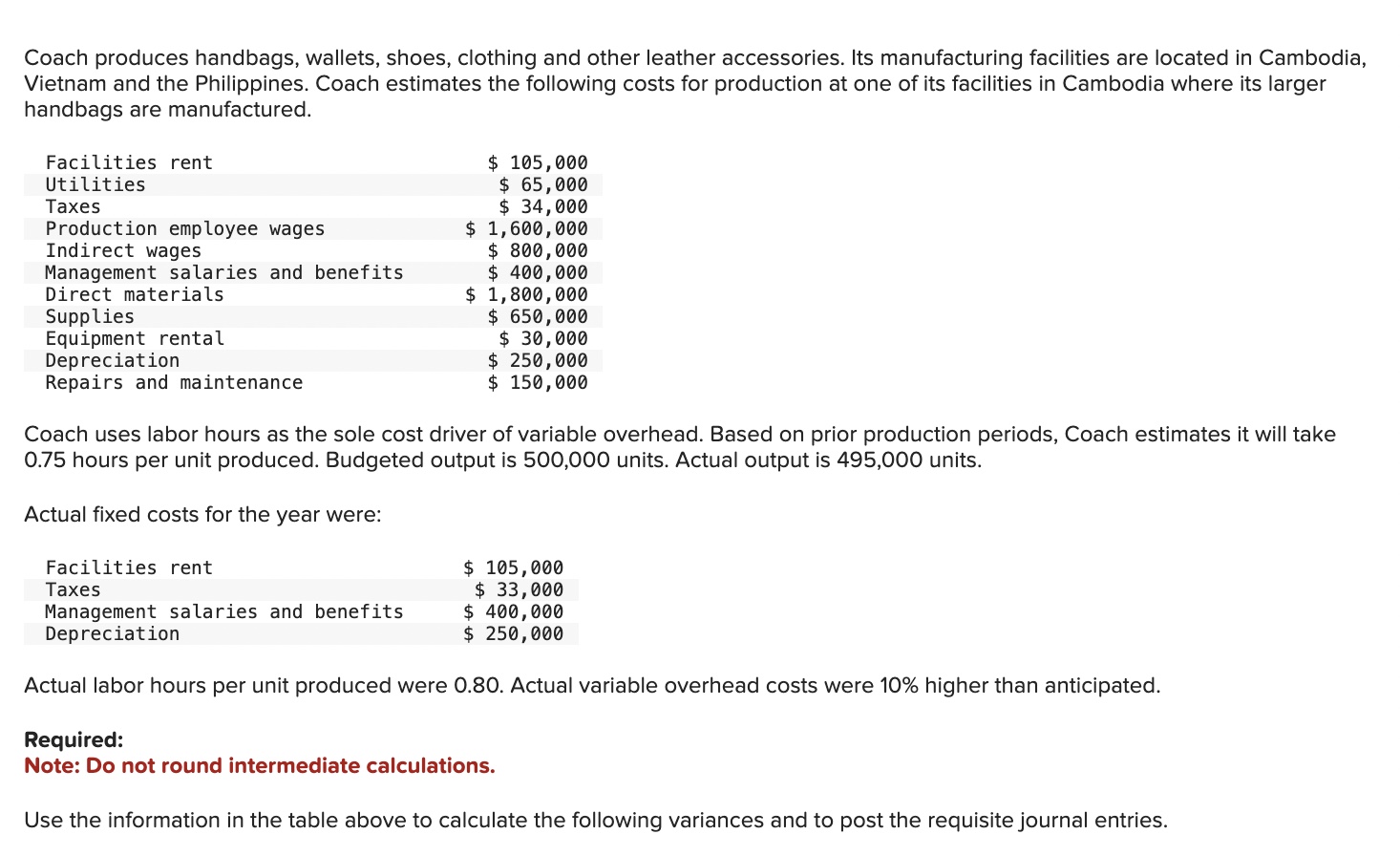 Solved Coach produces handbags, wallets, shoes, clothing and | Chegg.com