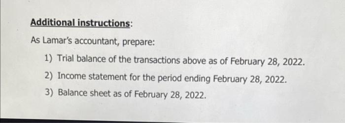 Solved Lamar's Fortune 100 Company completed the following | Chegg.com