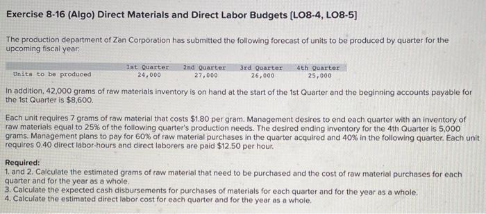 Solved Exercise 8-16 (Algo) Direct Materials and Direct | Chegg.com