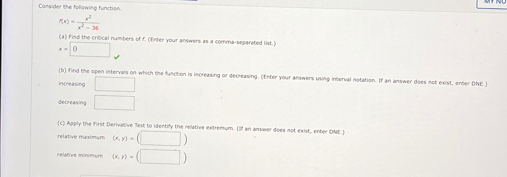 Solved Consider the following function.f(x)=x2x2-36(a) ﻿Find | Chegg.com