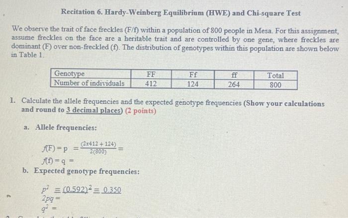 Solved We observe the trait of face freckles ( F/f ) within | Chegg.com