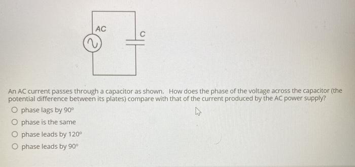 Solved AC С An AC current passes through a capacitor as | Chegg.com