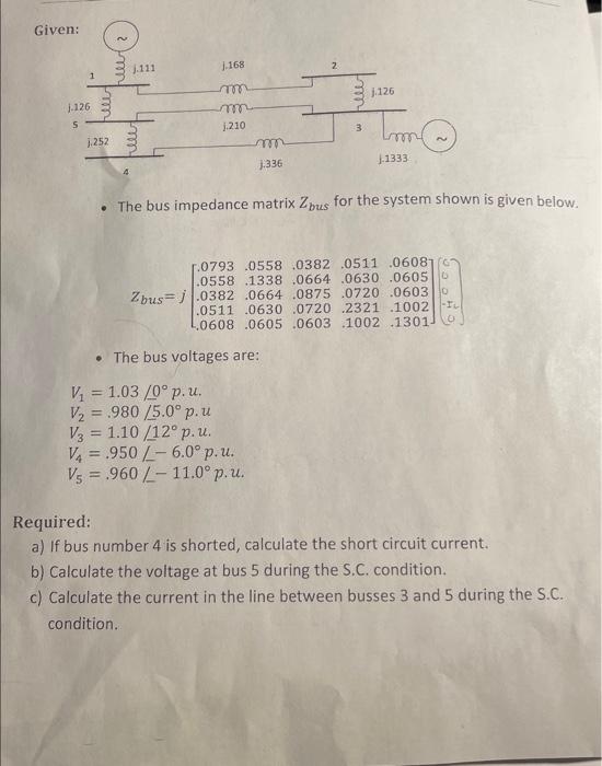 Solved Gi - The bus impedance matrix Zbus for the system | Chegg.com