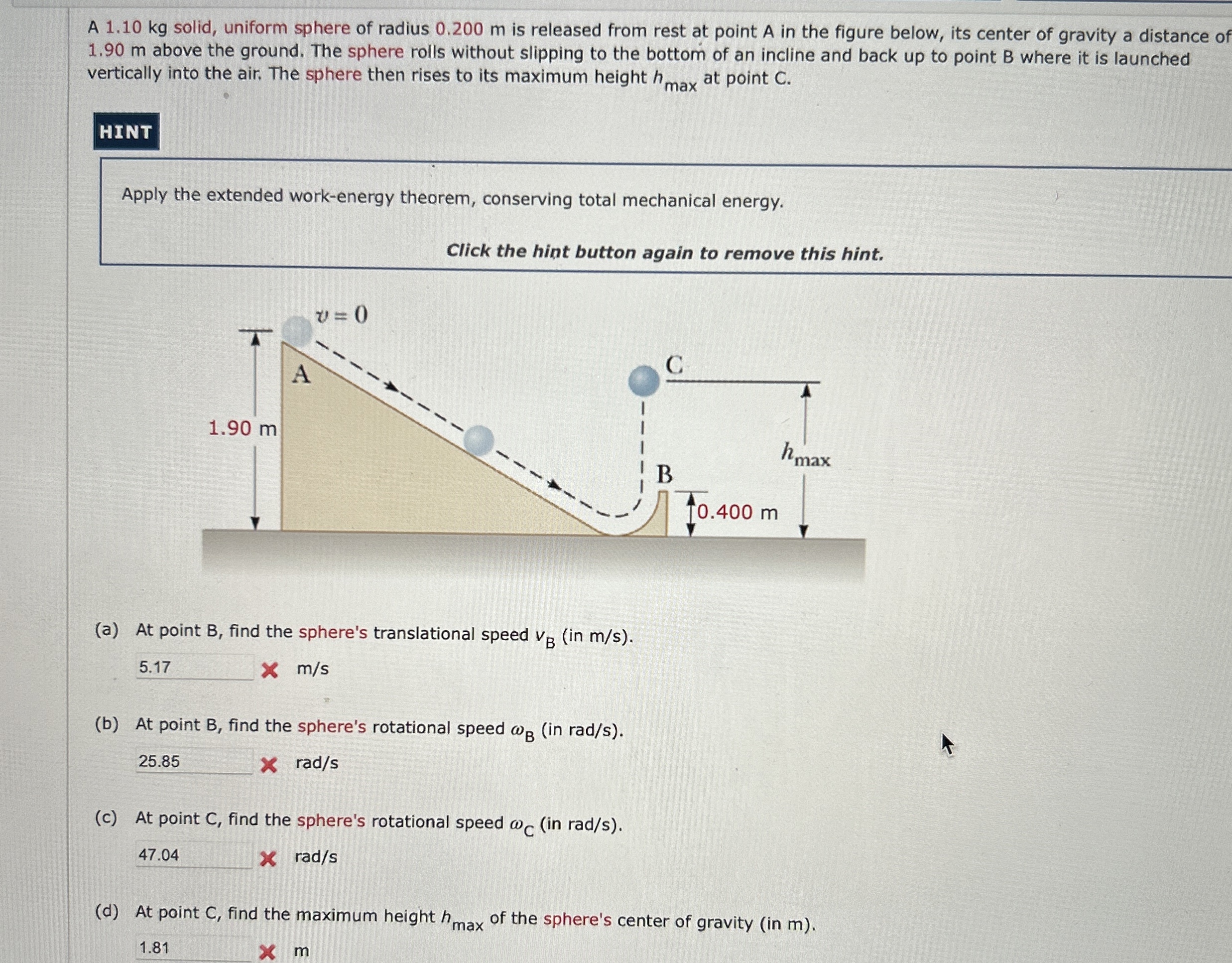 Solved A 1.10 ﻿kg solid, uniform sphere of radius 0.200 ﻿m | Chegg.com