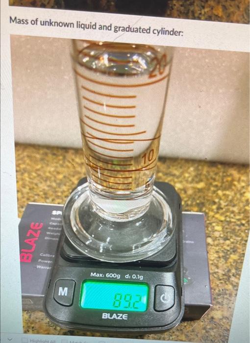 Solved A.2 Density of an Unknown Liquid 1. Type of liquid | Chegg.com