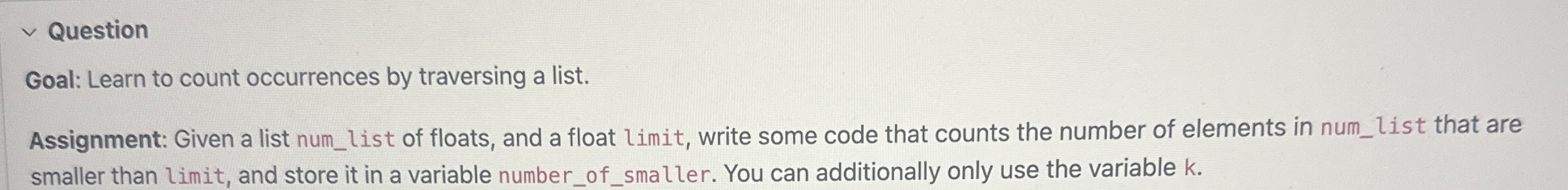 Solved QuestionGoal: Learn to count occurrences by | Chegg.com