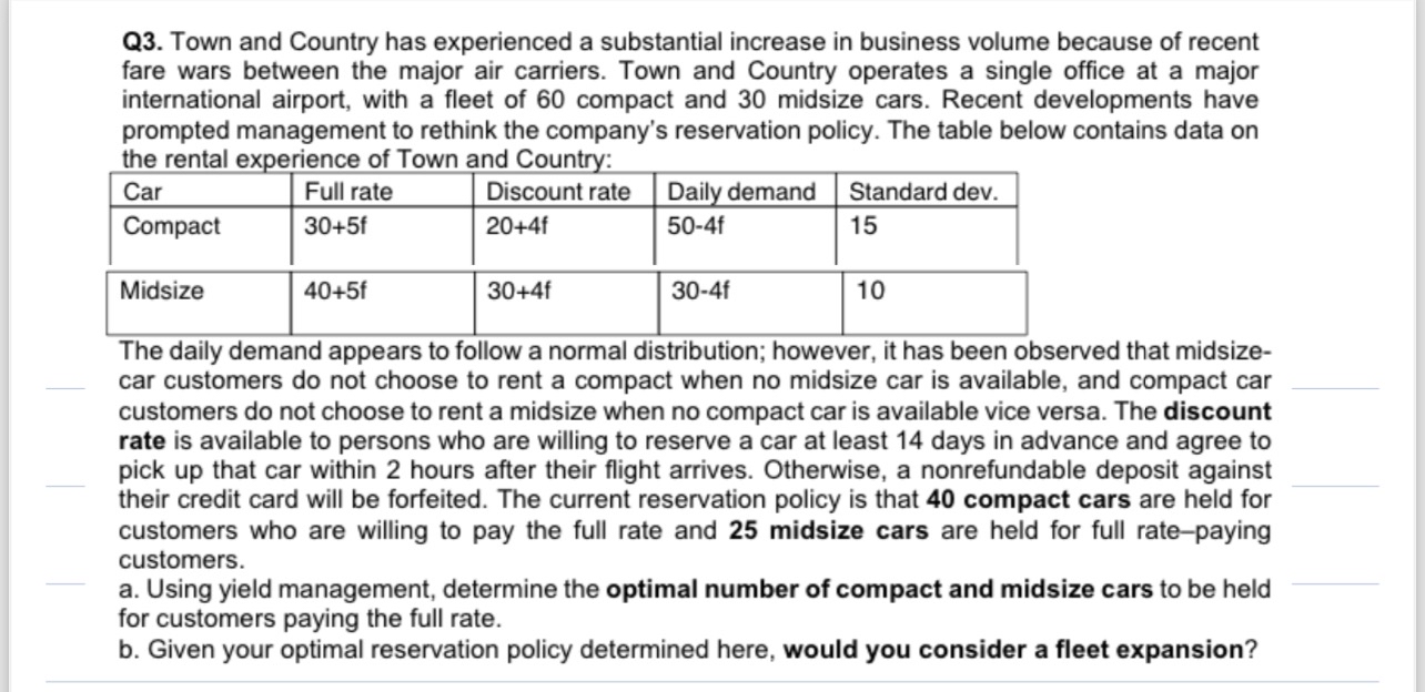 Solved Q3. ﻿Town and Country has experienced a substantial | Chegg.com