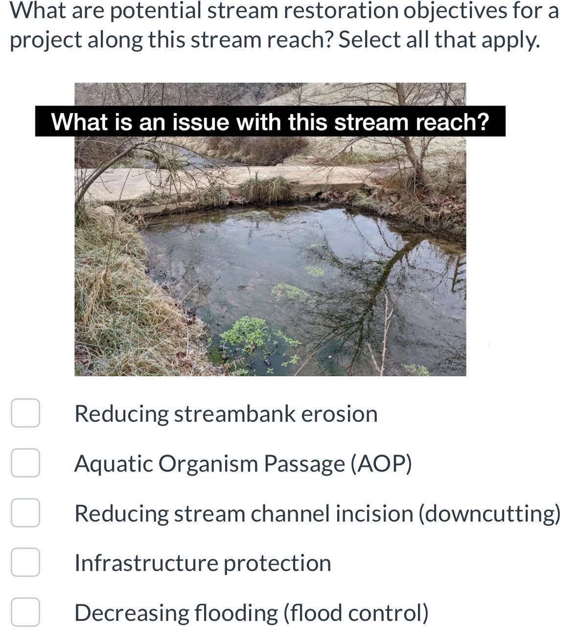 Solved What are potential stream restoration objectives for | Chegg.com