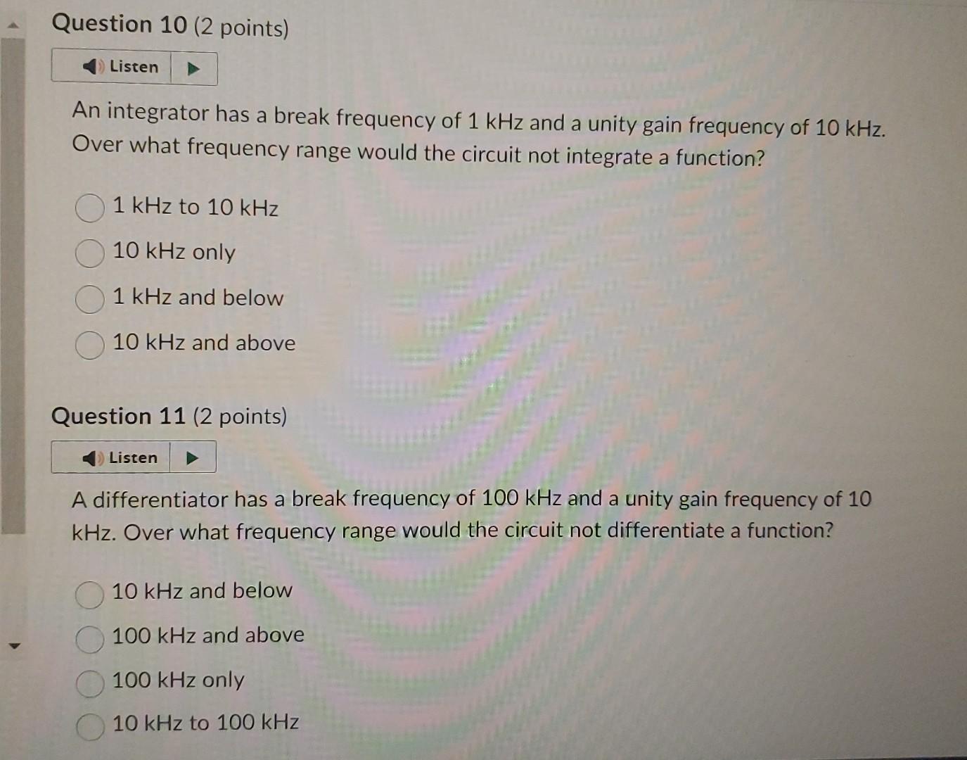 Solved An integrator has a break frequency of 1kHz and a | Chegg.com