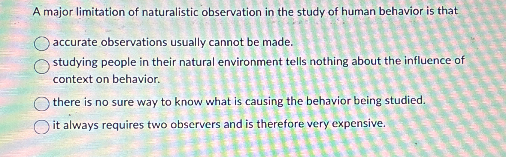 Solved A major limitation of naturalistic observation in the | Chegg.com