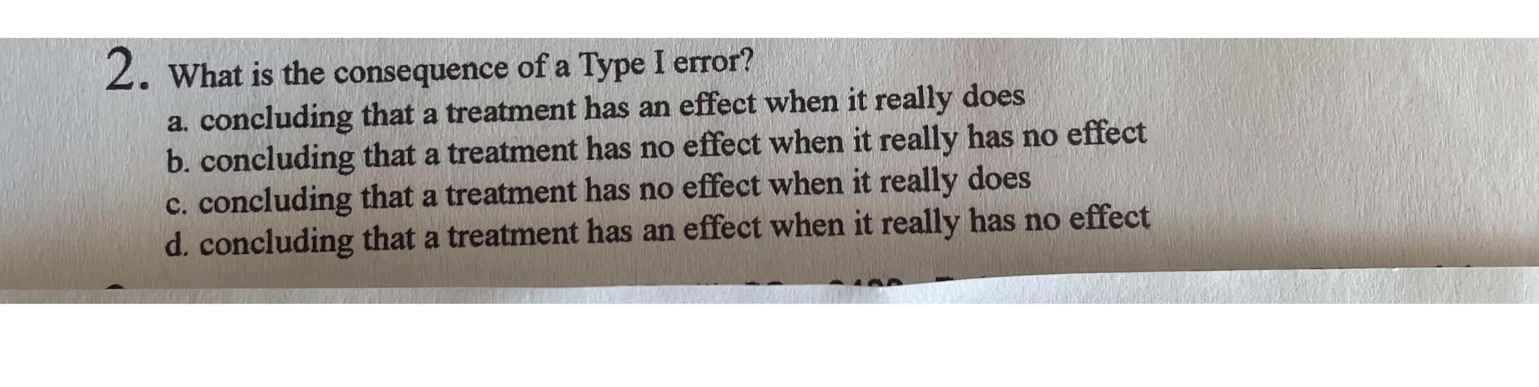 Solved What is the consequence of a Type I error?a. | Chegg.com