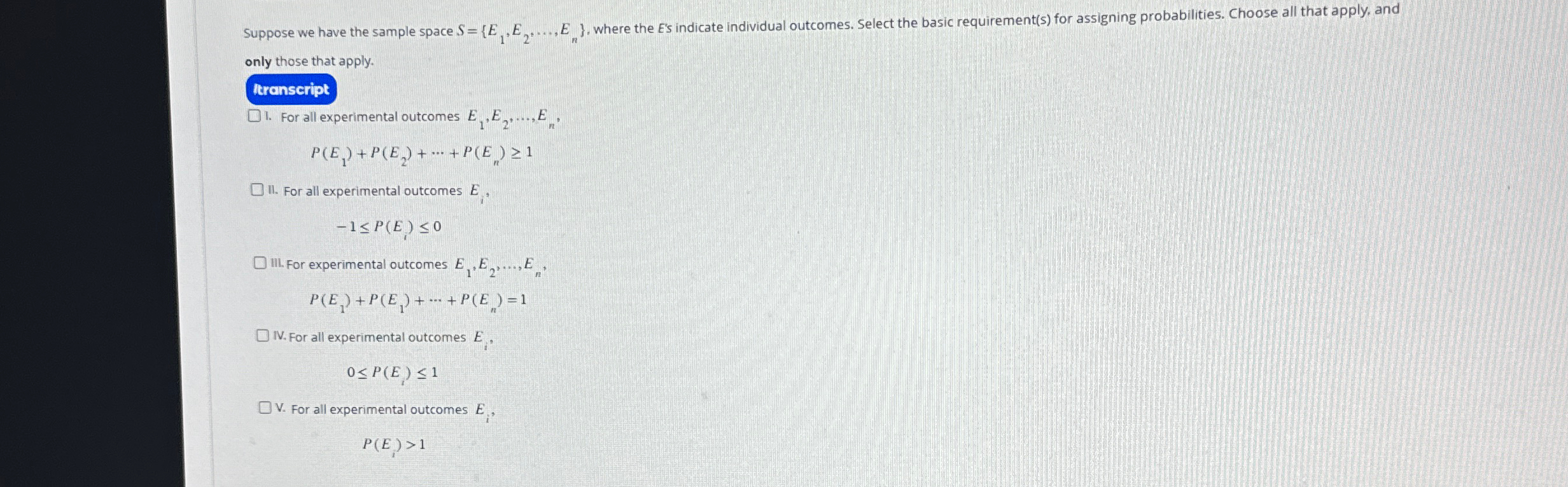 Solved Suppose we have the sample space S={E1,E2,dots,En}, | Chegg.com