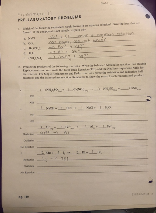Solved Experiment 11 PRE-LABORATORY PROBLEMS 1. Which of the | Chegg.com