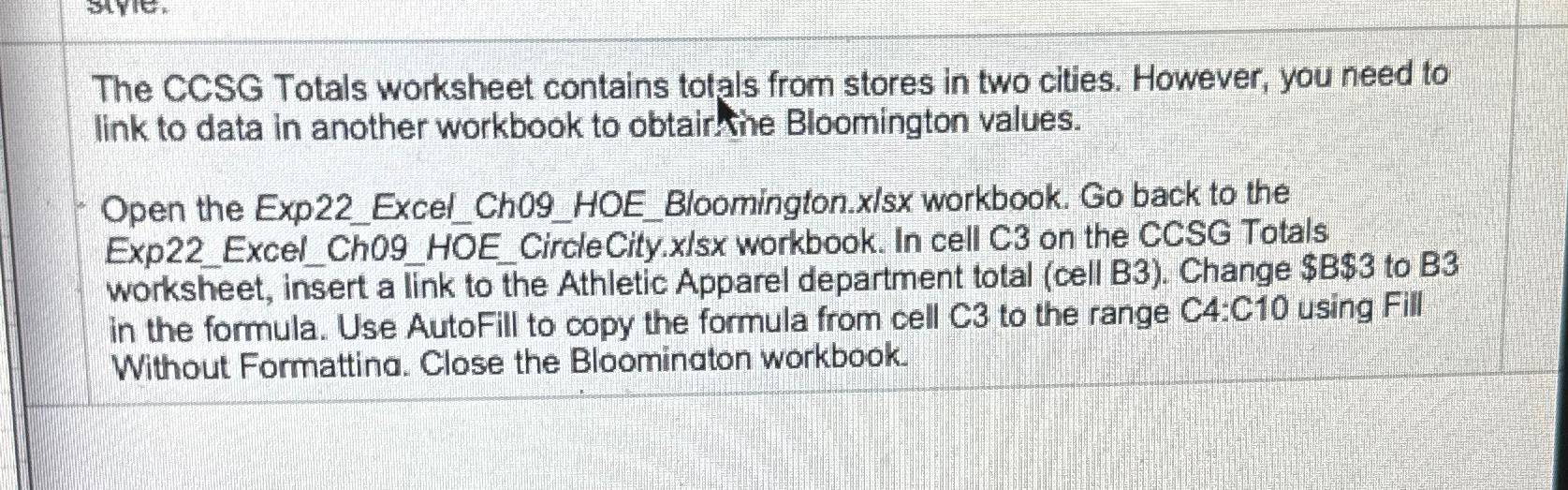 Solved The CCSG Totals worksheet contains totals from stores | Chegg.com