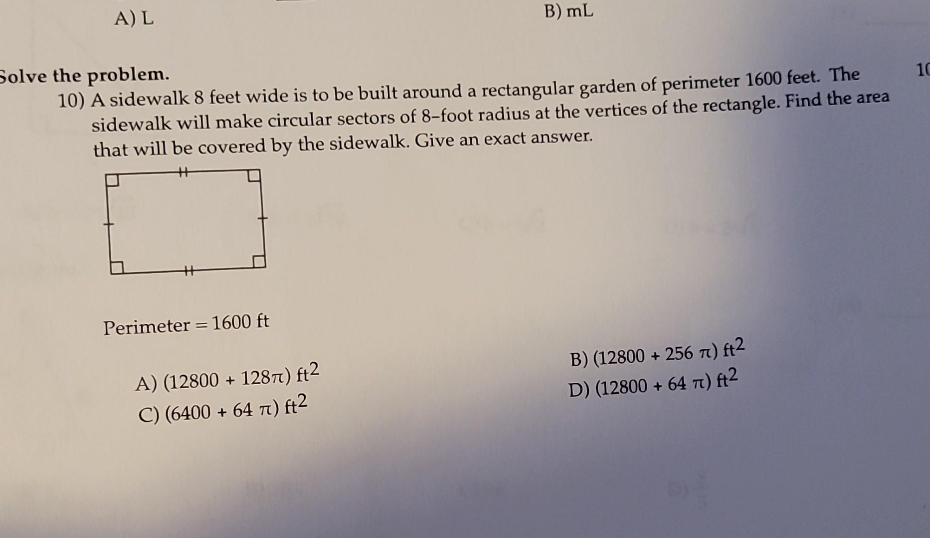Solved lve the problem. 10) A sidewalk 8 feet wide is to be | Chegg.com