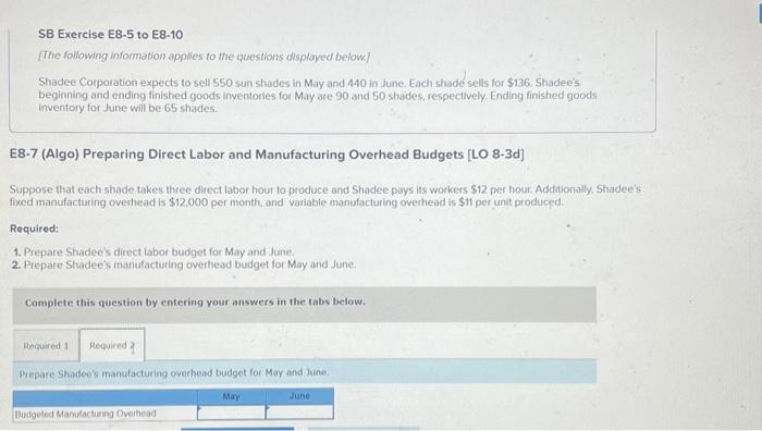 Required information SB Exercise E8-5 to E8-10 The | Chegg.com