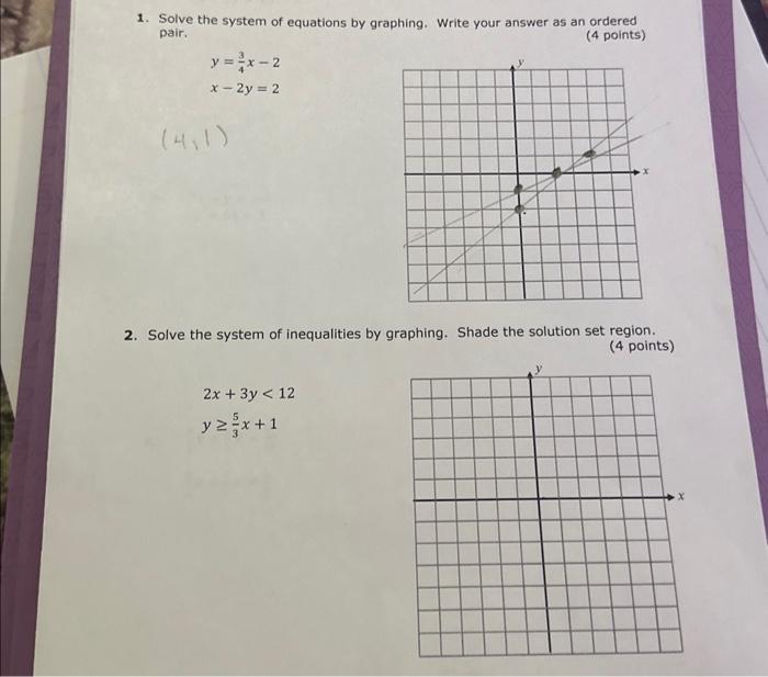 Solved 1. Solve the system of equations by graphing. Write | Chegg.com
