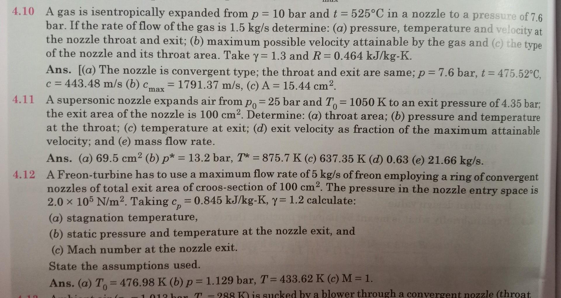 Solved 1.10 A gas is isentropically expanded from p=10bar | Chegg.com
