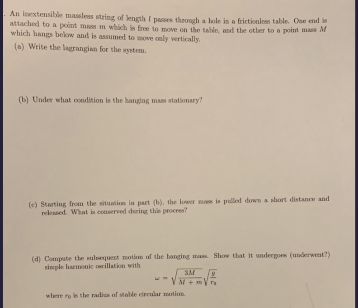 Solved An inextensible massless string of length l ﻿passes | Chegg.com