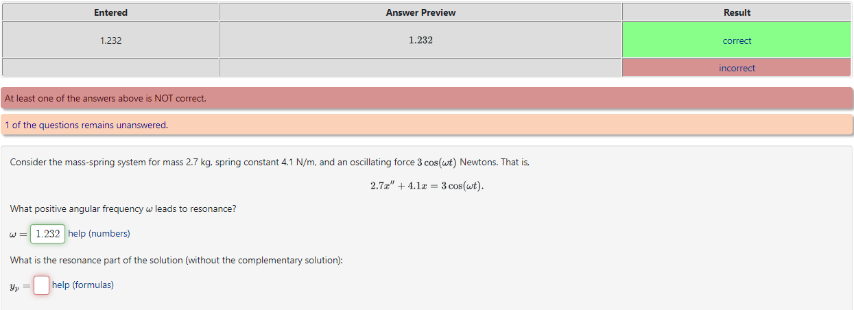 Solved Consider the mass-spring system for mass 2.7kg, | Chegg.com