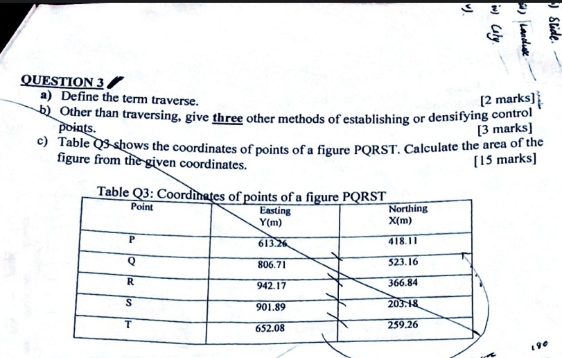 Solved QUESTION 3a) ﻿Define the term traverse.b) ﻿Other than | Chegg.com