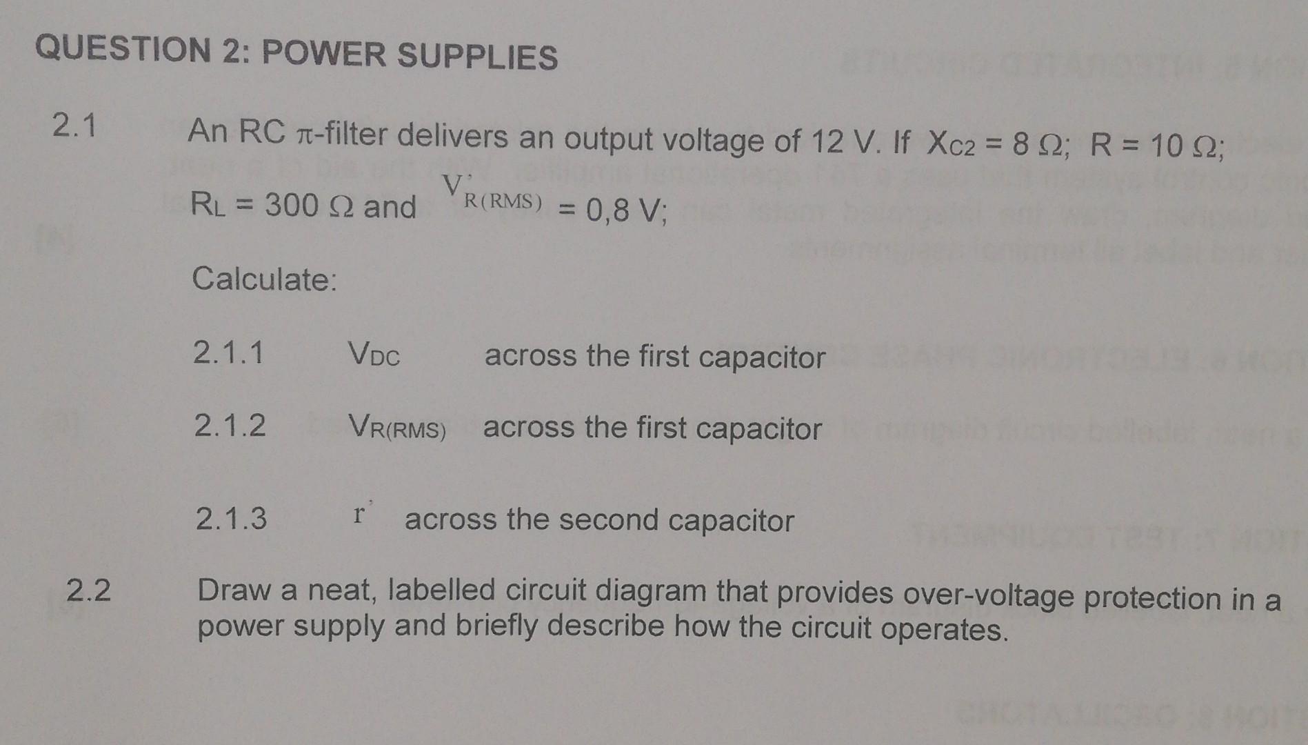 Solved 2.1 An RC π-filter delivers an output voltage of 12 | Chegg.com