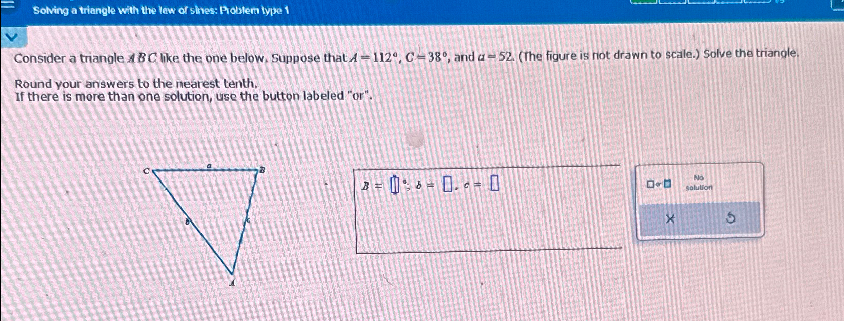 Solved Solving a triangle with the law of sines: Problem | Chegg.com