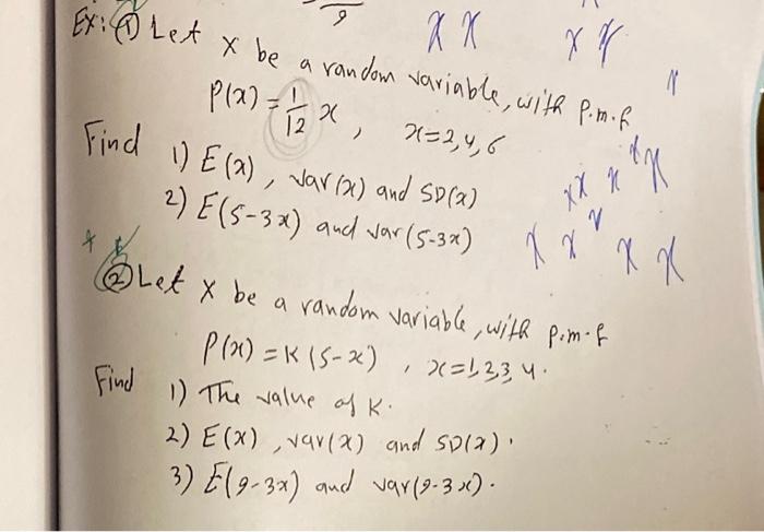 Solved Find P(x)=121x,x=2,4,6 1) E(x),var(x) and SD(x) in | Chegg.com