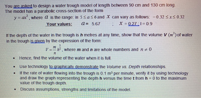 Solved You are asked to design a water trough model of | Chegg.com