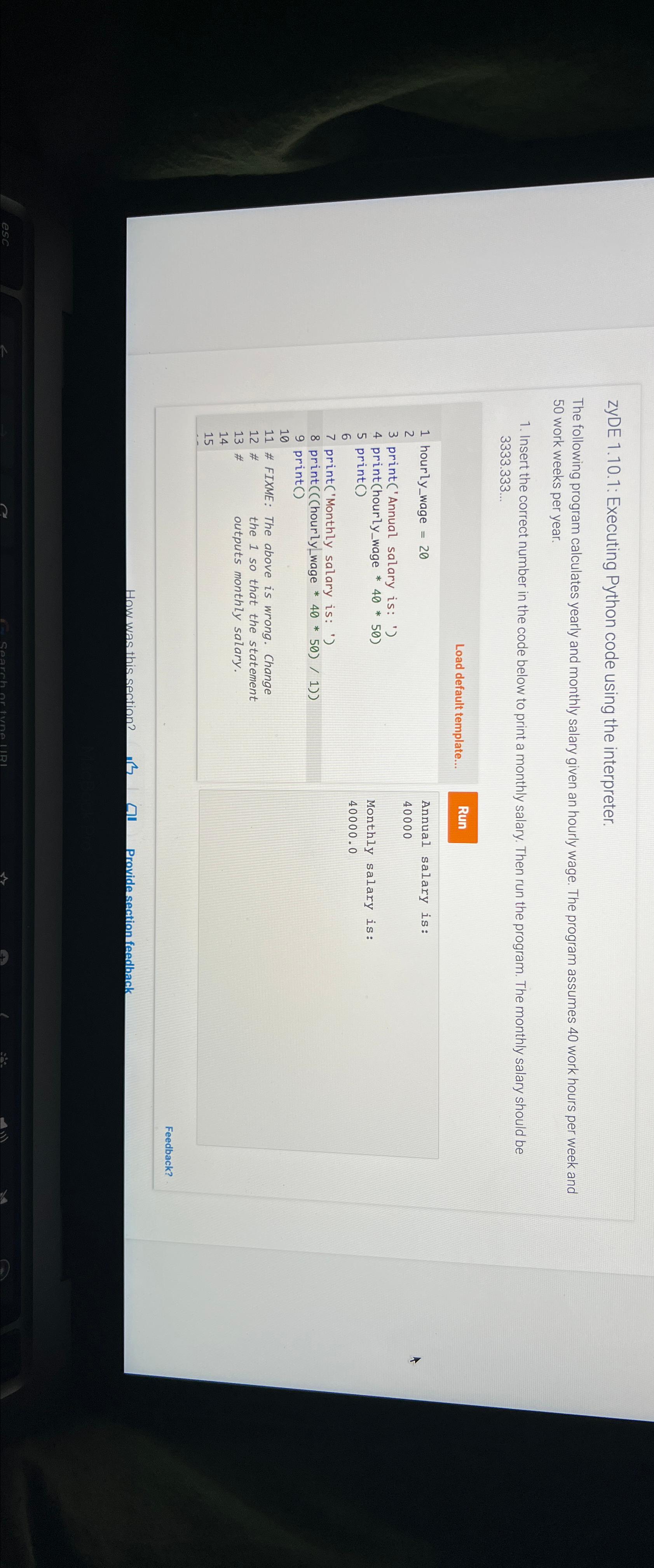 Solved Zyde 1 10 1 Executing Python Code Using The