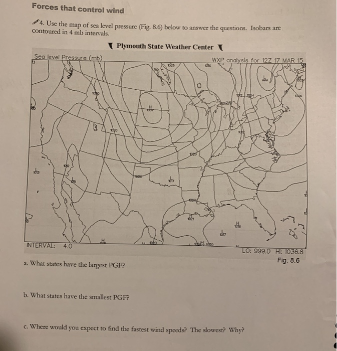 Solved Forces that control wind 4. Use the map of sea level | Chegg.com