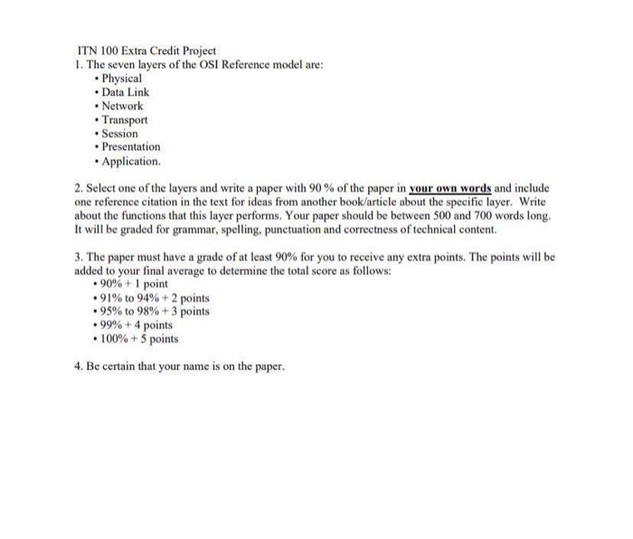 Solved ITN 100 Extra Credit Project 1. The seven layers of | Chegg.com