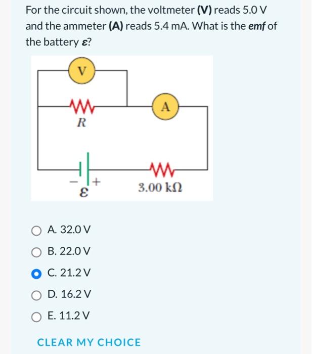 Solved For the circuit shown, the voltmeter (V) reads \\( | Chegg.com