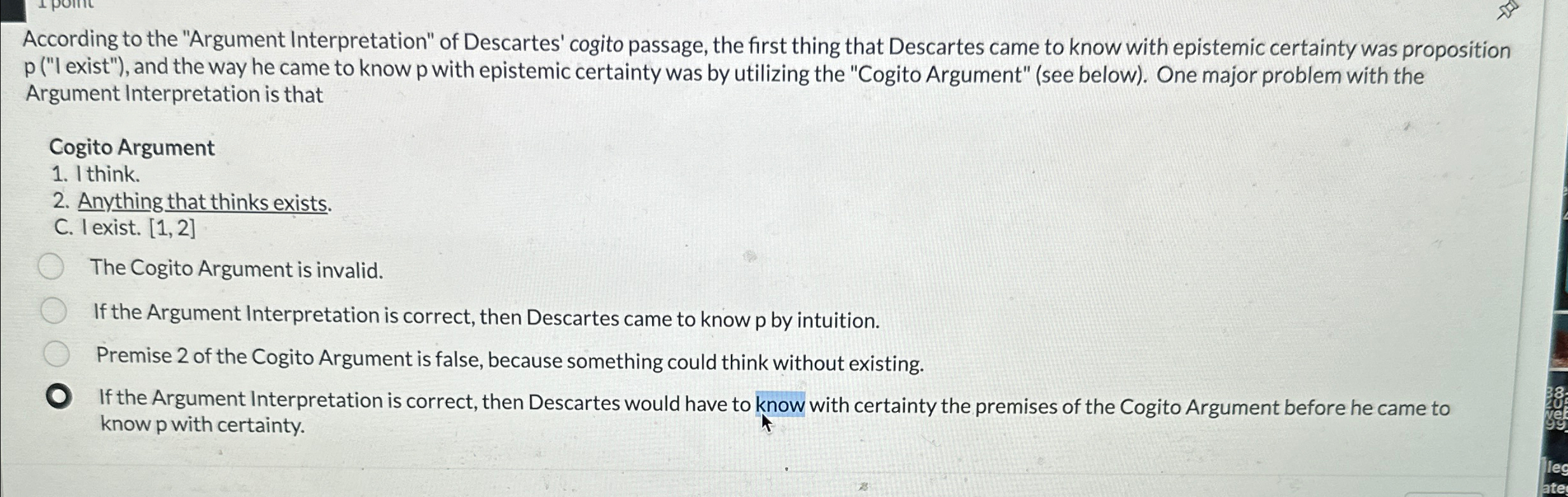 Solved According to the "Argument Interpretation" of | Chegg.com