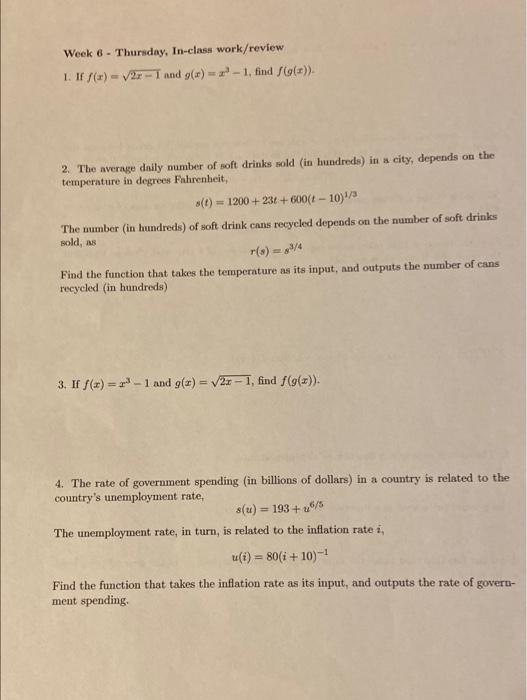 Solved Week 6 - Thursday, In-class work/review 1. If | Chegg.com