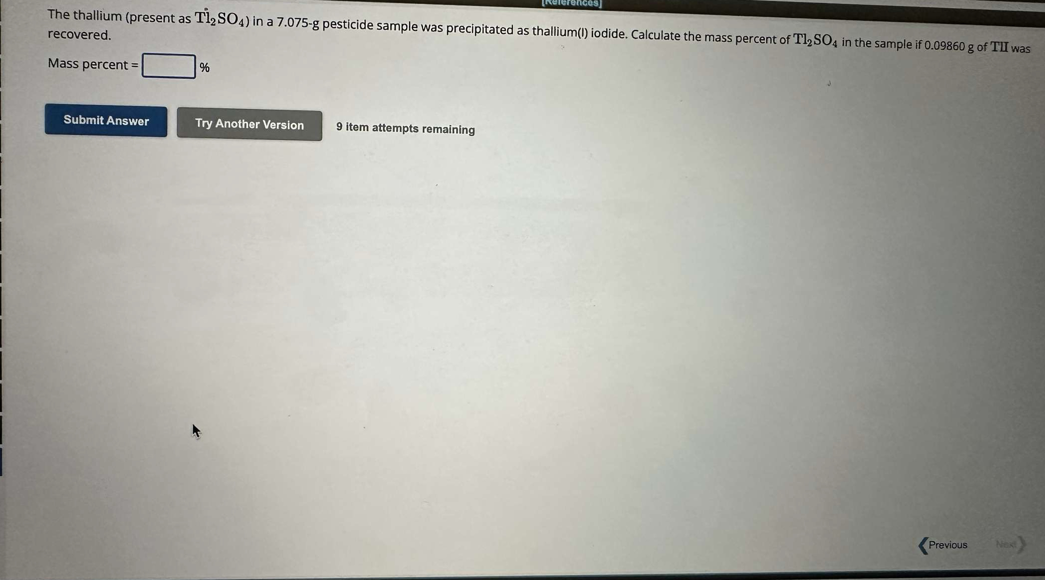 Solved The thallium (present as Ti2SO4 ) ﻿in a 7.075-g | Chegg.com