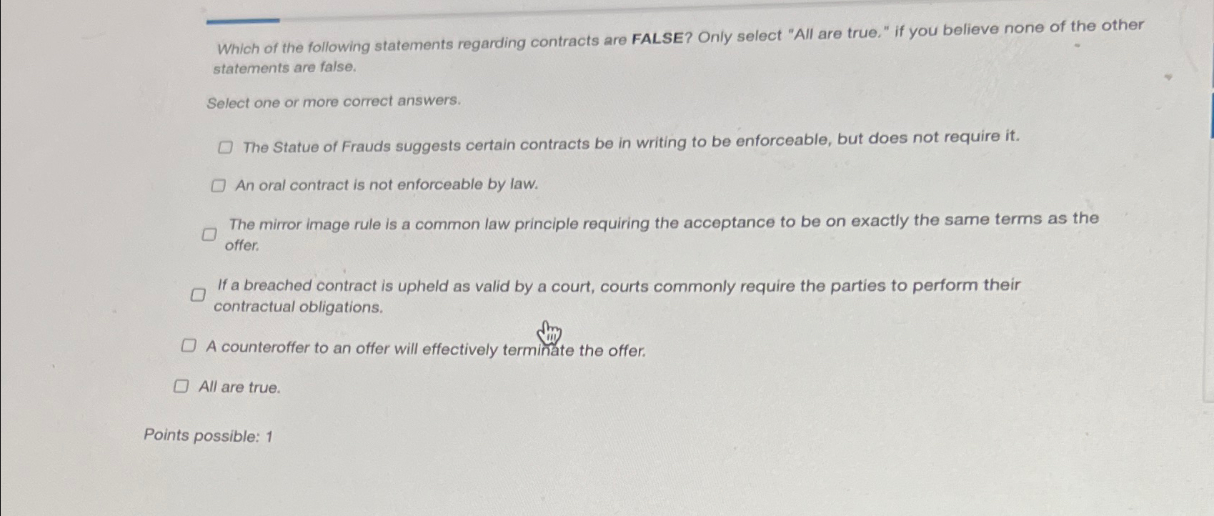 Solved Which of the following statements regarding contracts | Chegg.com