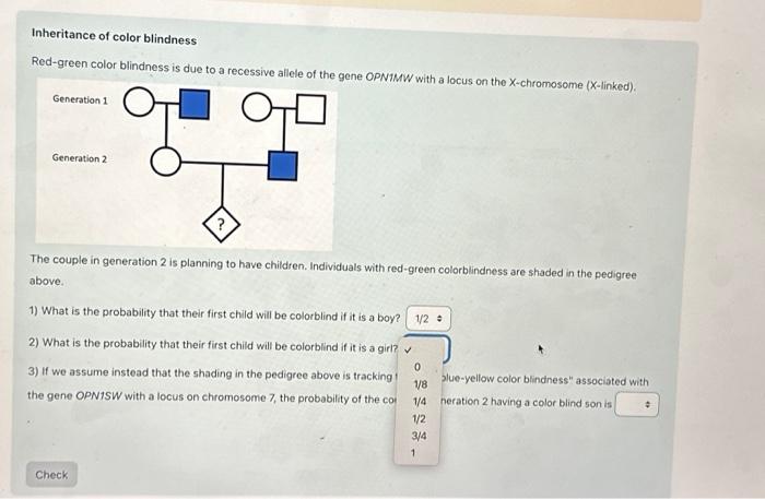 Solved Inheritance of color blindness Red-green color | Chegg.com