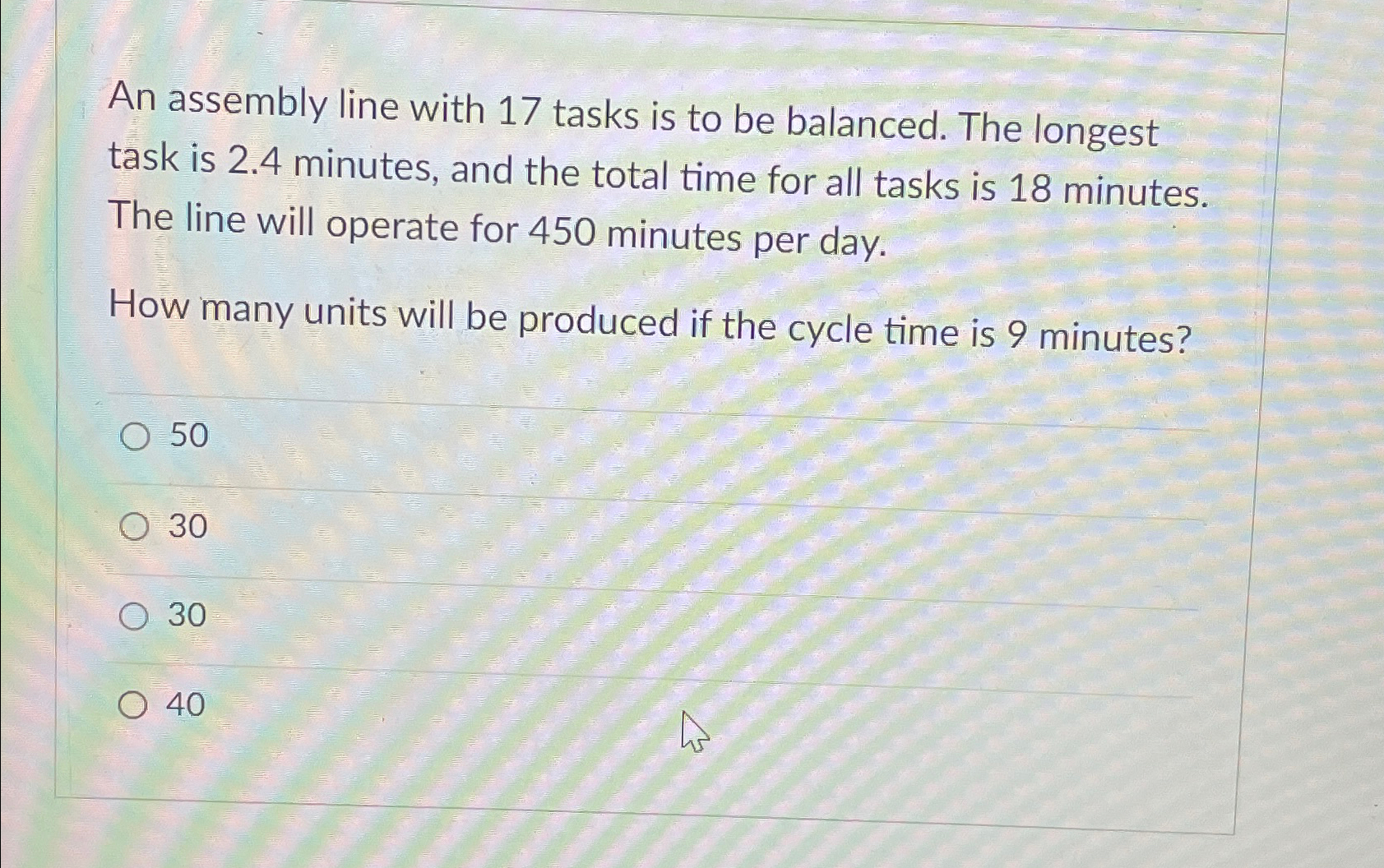 Solved An assembly line with 17 ﻿tasks is to be balanced. | Chegg.com