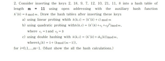 Solved 2. Consider inserting the keys 2, 18, 9, 7, 12, 10, | Chegg.com