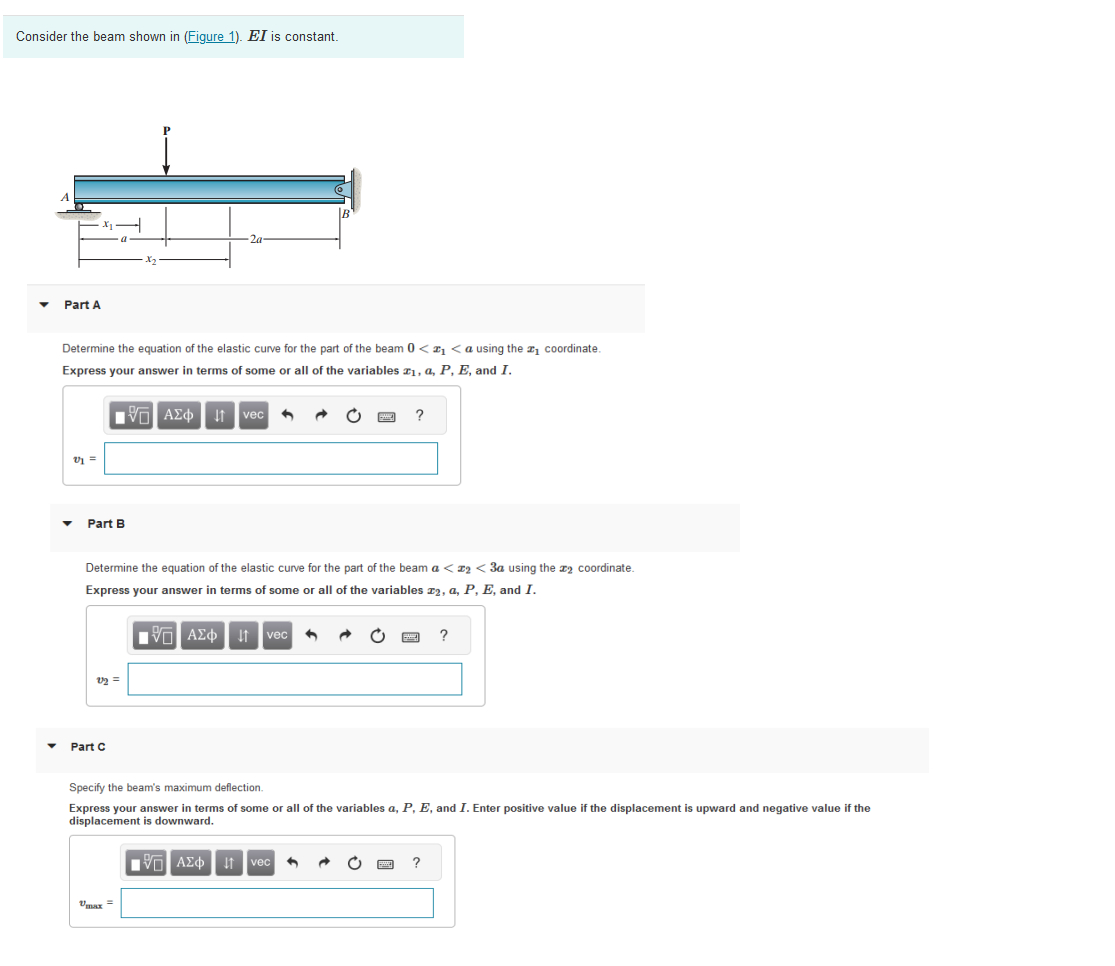 Solved Consider the beam shown in (Figure 1). EI ﻿is | Chegg.com