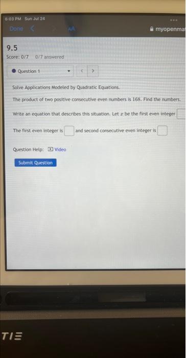 Solved the product of two postive consecutive even numbers | Chegg.com