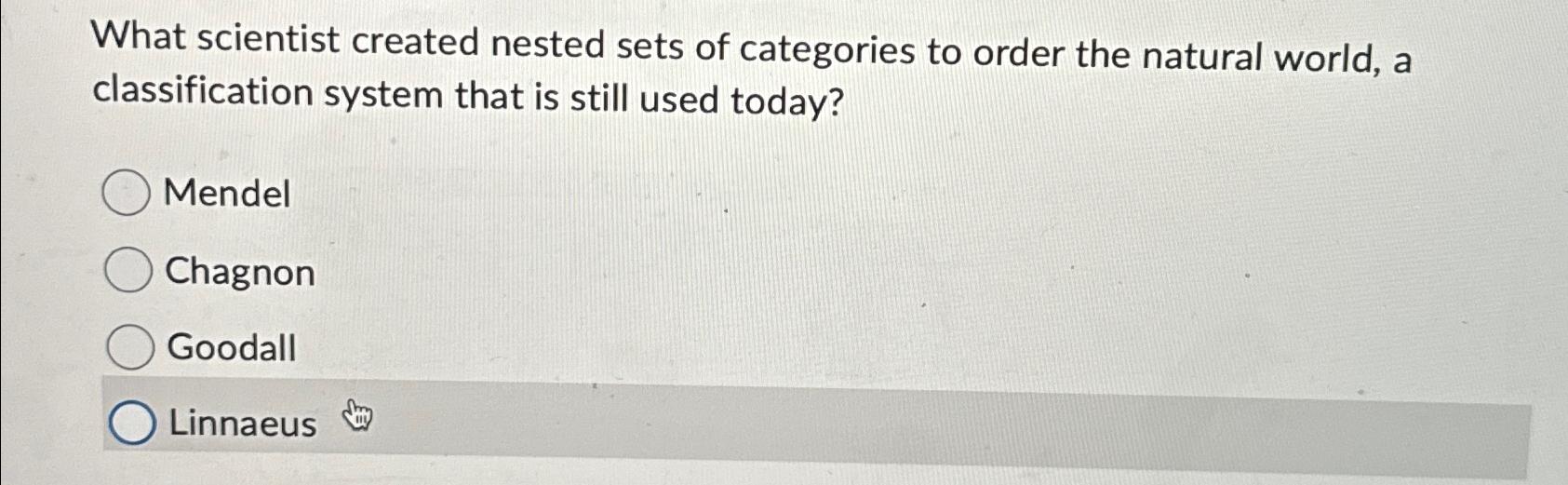 Solved What scientist created nested sets of categories to | Chegg.com