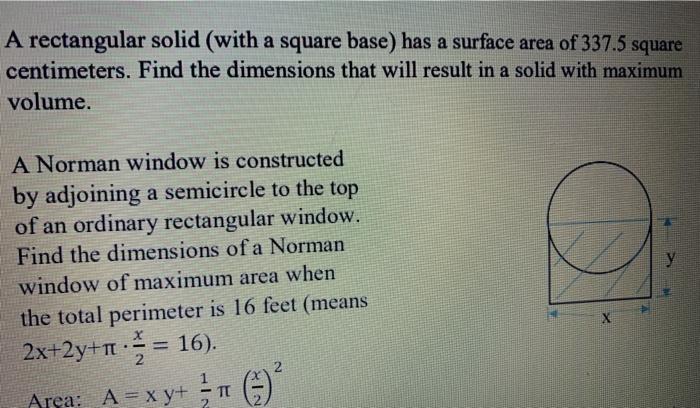 Solved A rectangular solid (with a square base) has a | Chegg.com