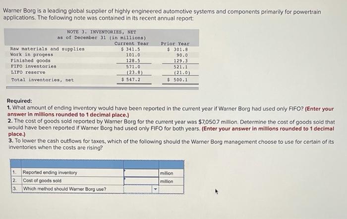Solved Warner Borg is a leading global supplier of highly | Chegg.com